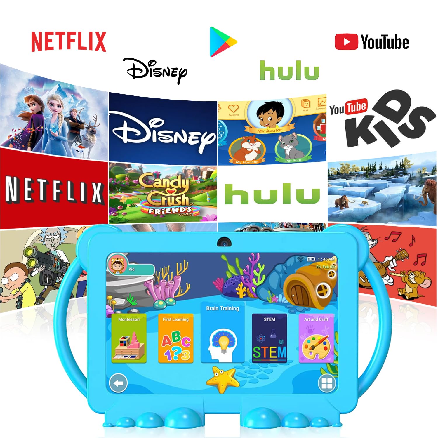YOBANSE Kids Tablet, 7 inch Tablet for Kids 6GB RAM 32GB ROM Android 13 Toddler Tablet with Bluetooth, WiFi, Dual Camera, Children Tablet with Parental Control, Educational App(Purple)
