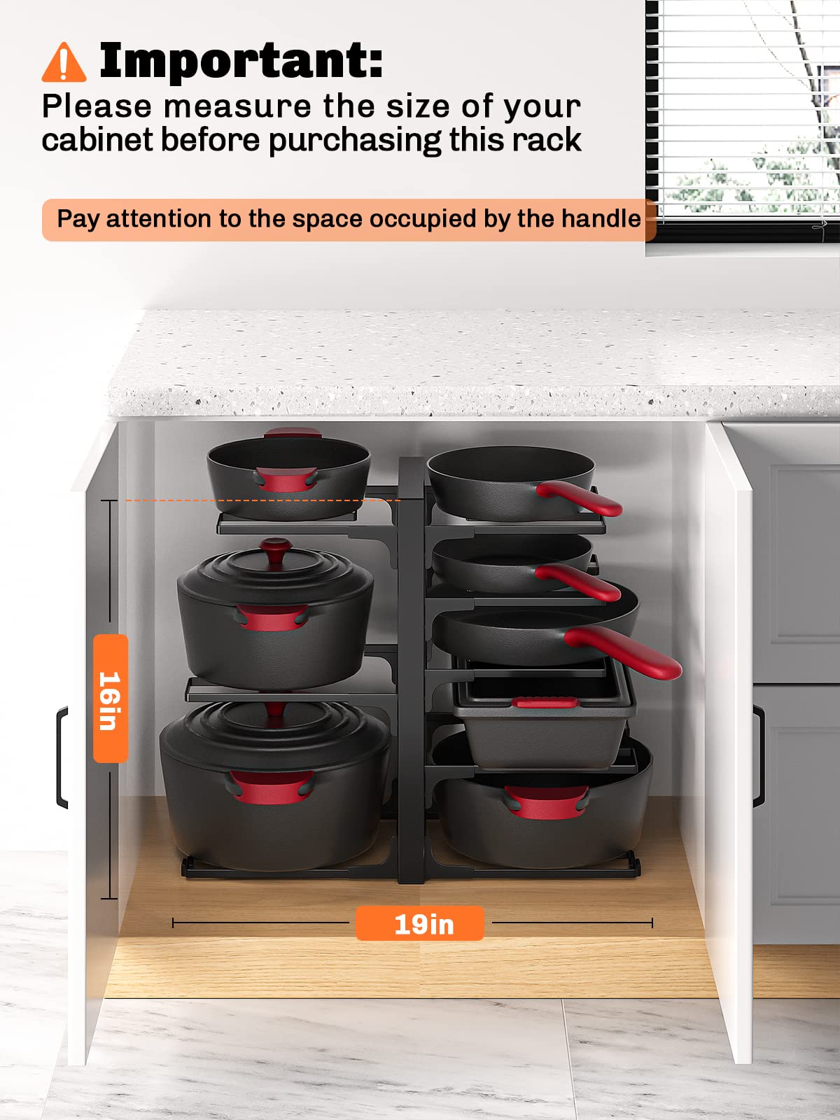 MUDEELA Adjustable 8-Tier Iron Pots and Pans Organizer for Cabinet, Silver, Protective Kitchen Storage