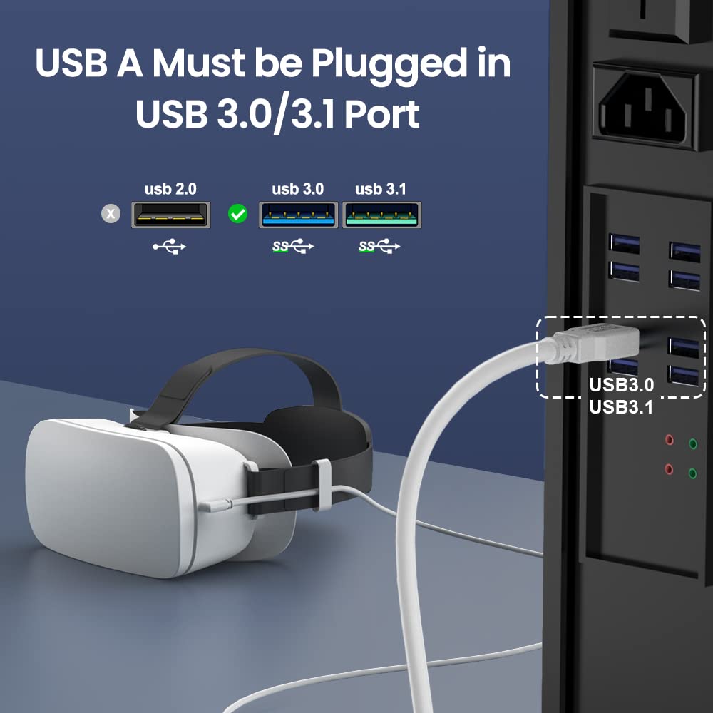 VersionTECH. Link Cable 16 FT Compatible for Oculus Quest2/1/Pro/Pico4 and PC/Steam VR, USB 3.2 Gen1 5Gbps VR Headset Accessories High Speed Data Transfer USB C Charging Cable Cord Gaming PC-White