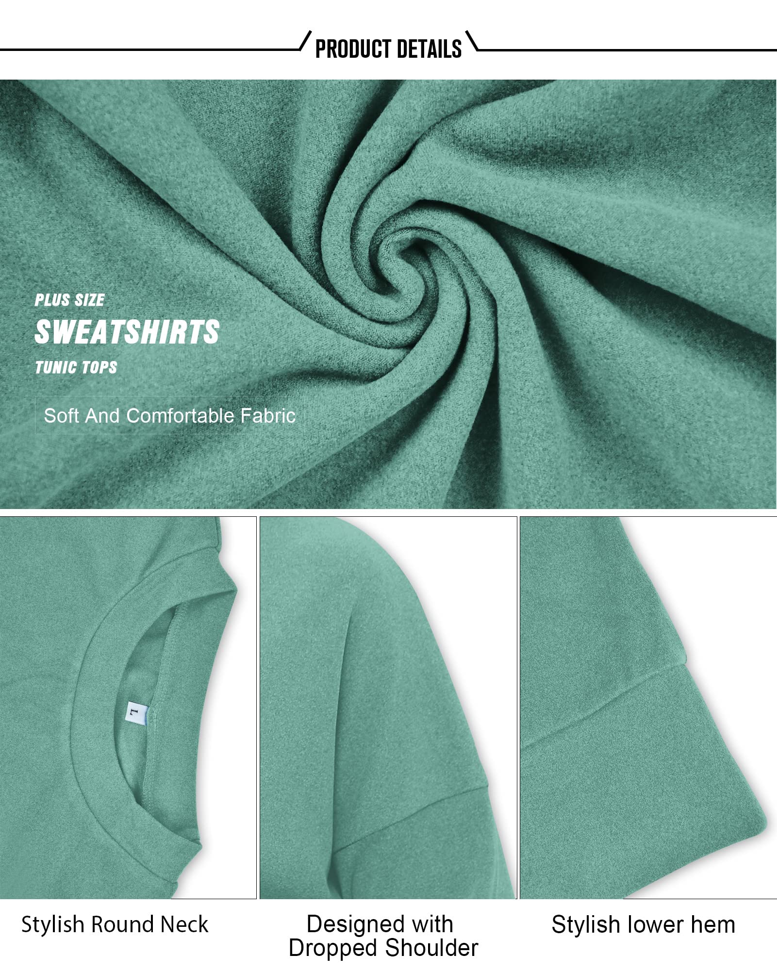 PLMOKEN Plus Size Crewneck Sweatshirt Women Oversized Pullover Tunic Tops Winter Solid Color(Light Green,4XL)