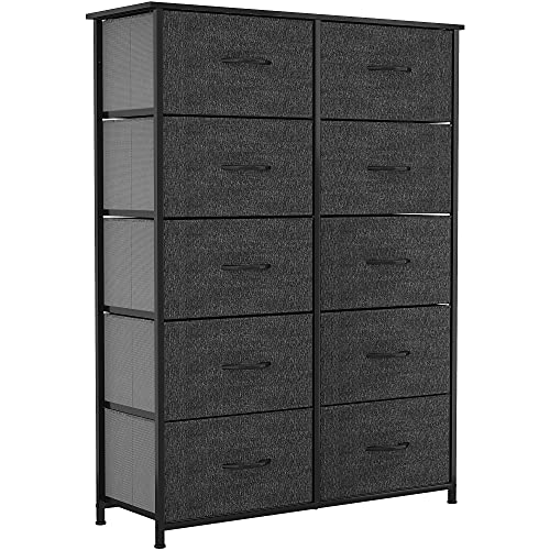 YITAHOME 10 Drawer Dresser Bundle - Fabric Storage Towers (Charcoal + Light Grey)