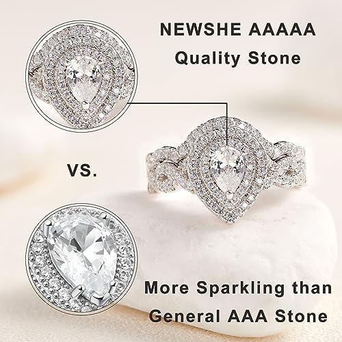 Newshe Wedding Rings for Women Engagement Ring Set 925 Sterling Silver 1.3ct Pear White Cz Size 5-10 (Pear Shape, 11)