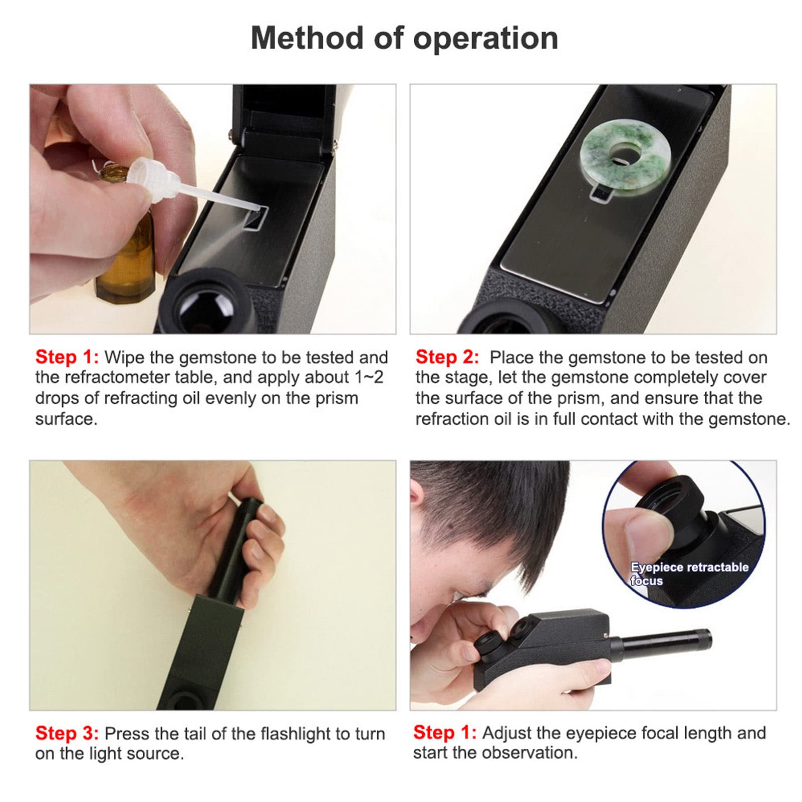 Yuecoom Jewelry Refractometer, Portable Gemstones Refractometer 1.30 to 1.81 Quick Identification High Accuracy Gemstones Refractometer Kit for Measuring The Refractive Index Jewelry Test Tool