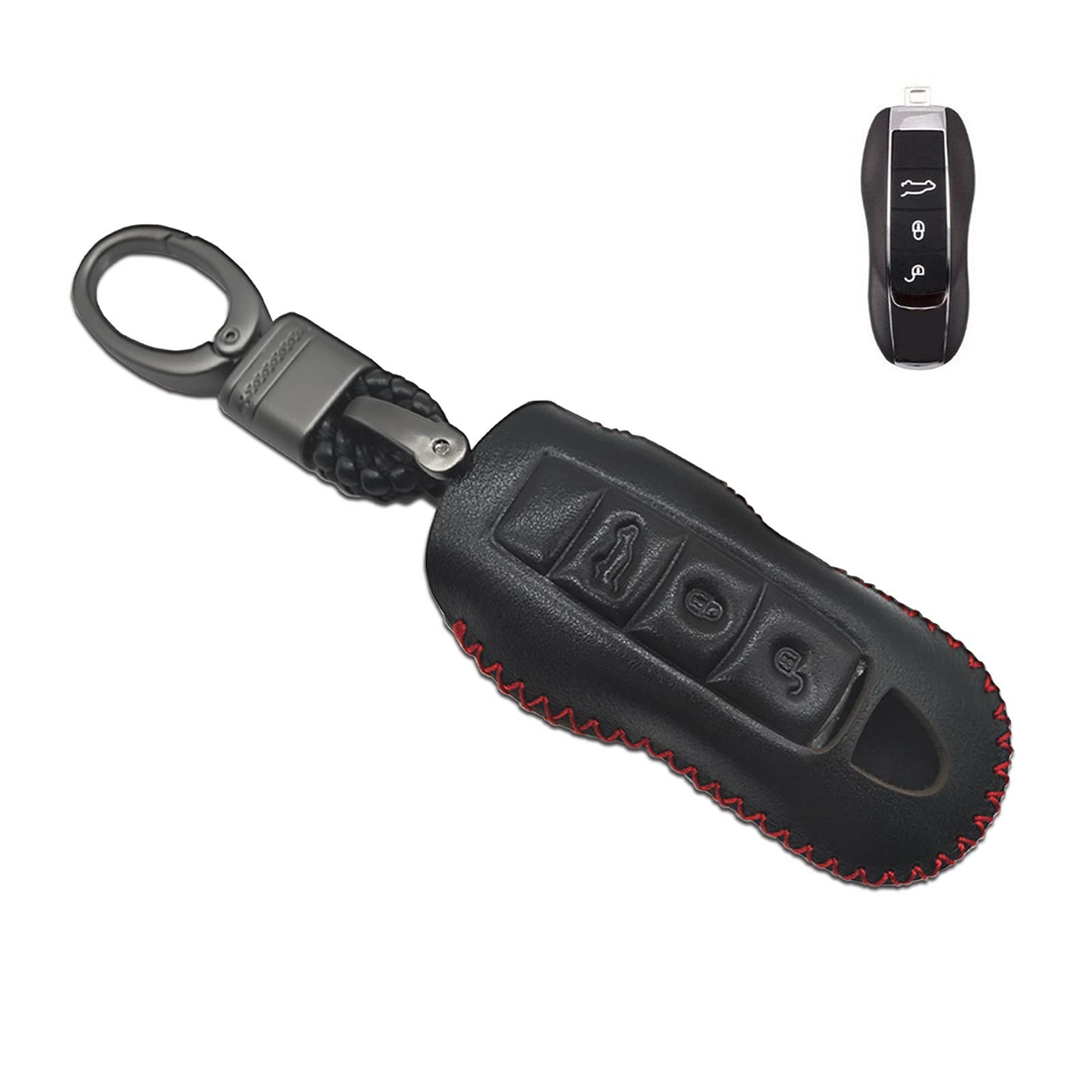 MECHCOS Compatible with 3 Buttons Porsche 911 Cayenne Macan Boxster Cayman Panamera Leather Case Key Fob Cover Keyless Car Remote Holder