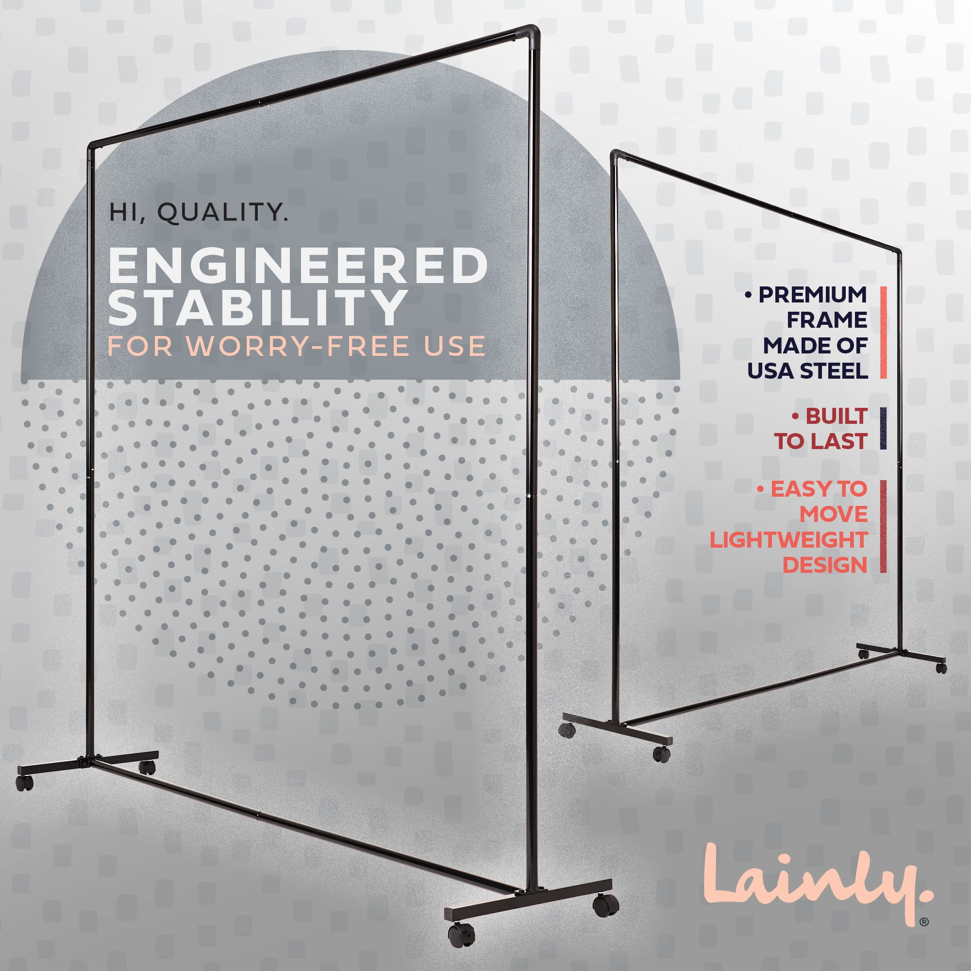 Lainly Rolling Room Divider Wall - Made in North America (6' L x 6' H, Black) Partition Room Dividers, Temporary Wall, Office Divider, Privacy Screen, Wall Divider & Room Divider Screen
