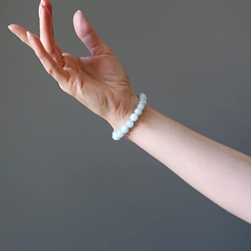 Satin Crystals Aquamarine Bracelet Calm Blue Birthstone Gemstones 9-10mm / 7 Inches