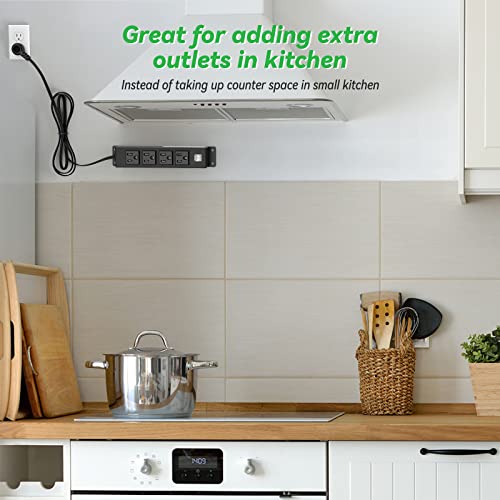 Wall Mount Power Strip with USB, 4 AC Outlet and 2 USB Ports, 6.5 FT Flat Plug Extension Cord, Mountable Power Strip Outlet for/Workbench/Office/Drawer/Nightstand/Cabinet/Desk/Table