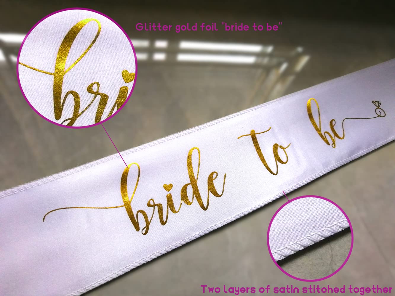 KUNG FU PARTY Bachelorette White Double Ribbon Edge Center Cascade Bridal Wedding Veil with Comb& Bride to Be Satin Sash (White Veil+White Sash)