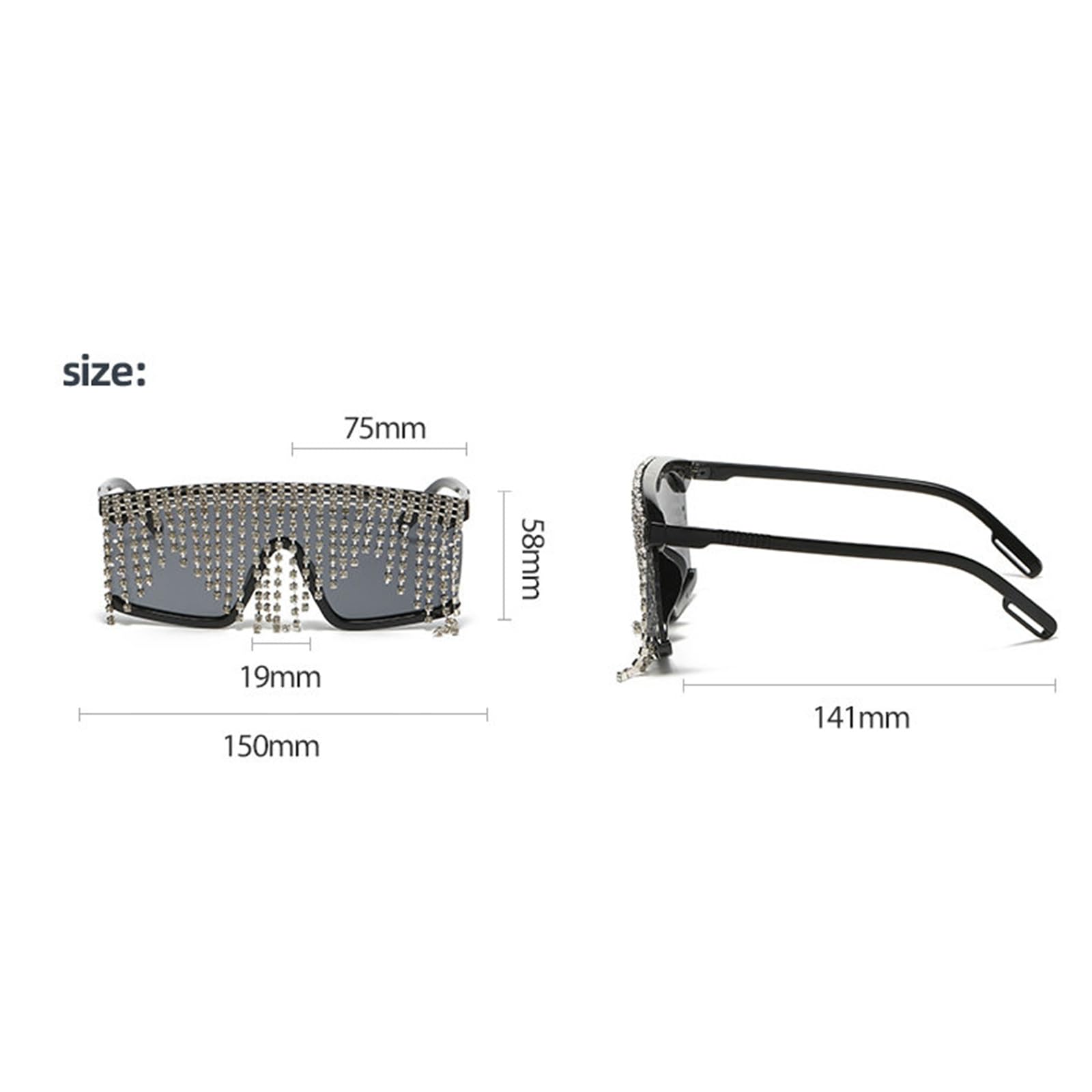 willochra Flat Top tassel Sunglasses Rhinestone Sun Glasses Diamond Party Eyeglasses Shades for Women UV400 (black)