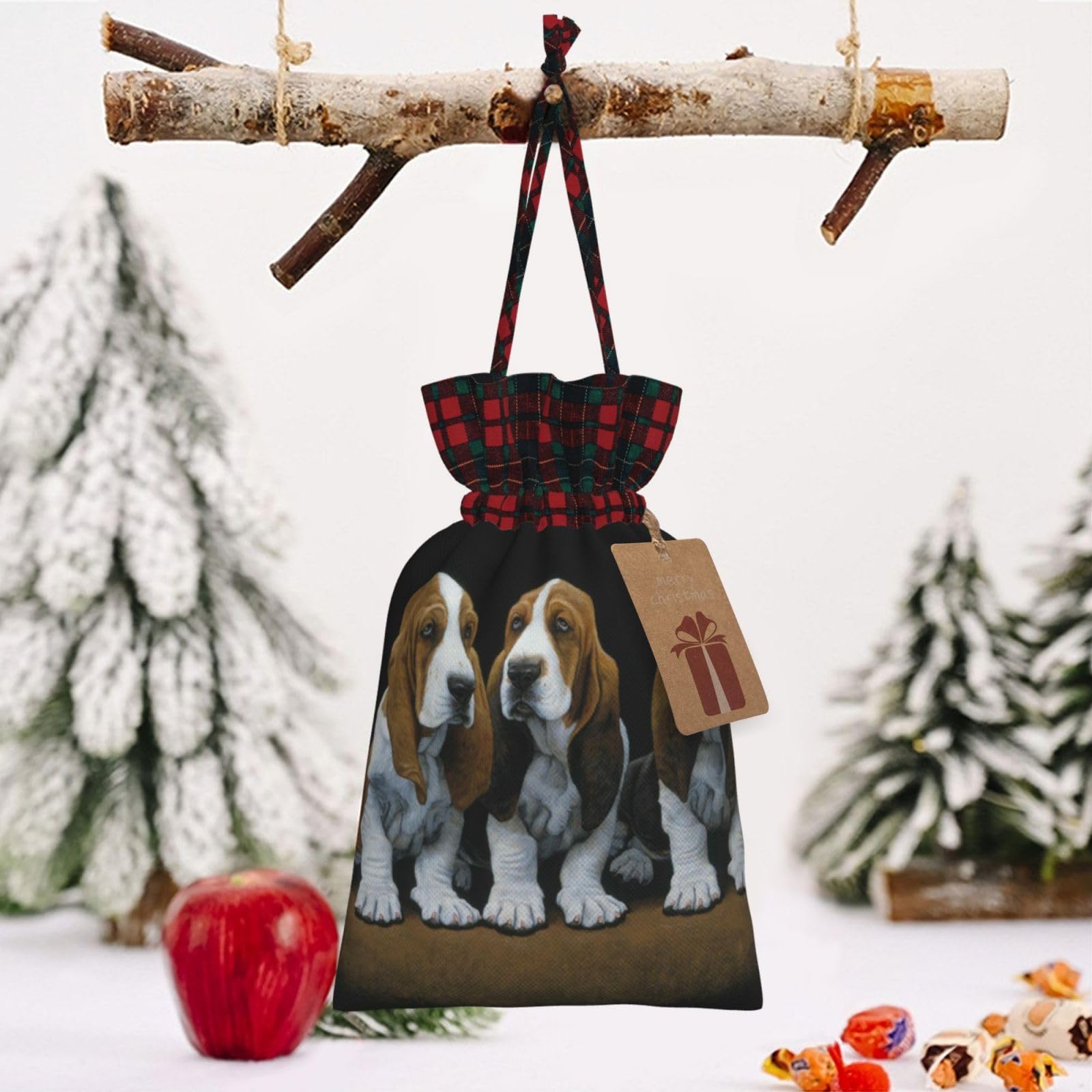 MARXAN Cute Dogs Printing Christmas With Drawstring Fabric Gift Bag Linen Bundle Gift Bag Storage Bag Gift Bags With Drawstrings Suitable For Christmas Party Gift Packaging