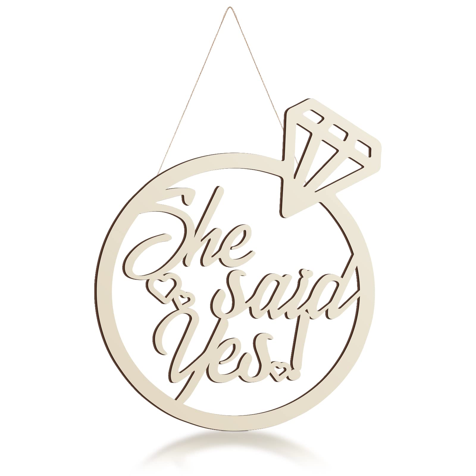 Youyole She Said Yes Wooden Sign 13.78'' x 11.22'' Diamond Ring Wood Cutout Sign Wedding Engagement Party Decorations Photo Booth Props with Hanging Rope Bridal Shower Rustic Engaged Hanging Sign