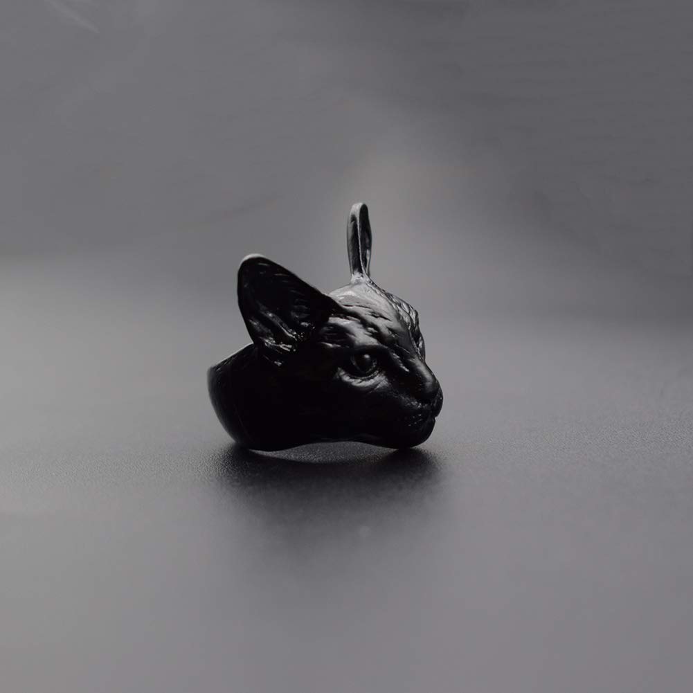 New Adjustable Black Big Head Cat Rings Women Men Jewellery (Black)