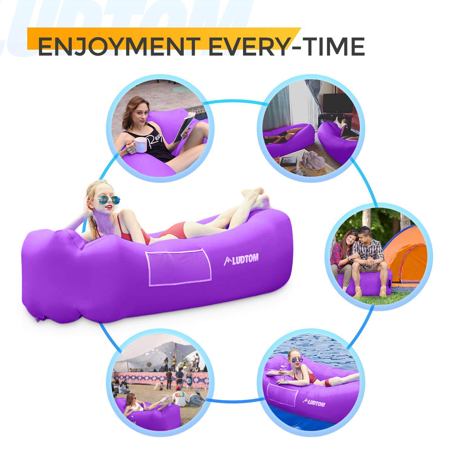 ludtom Inflatable Lounger Air Sofa Hammock, 440 lb Portable and Waterproof Ideal Inflatable Pouch Couch for Camping Gear and Accessories for Outdoors Pool Backyard Traveling