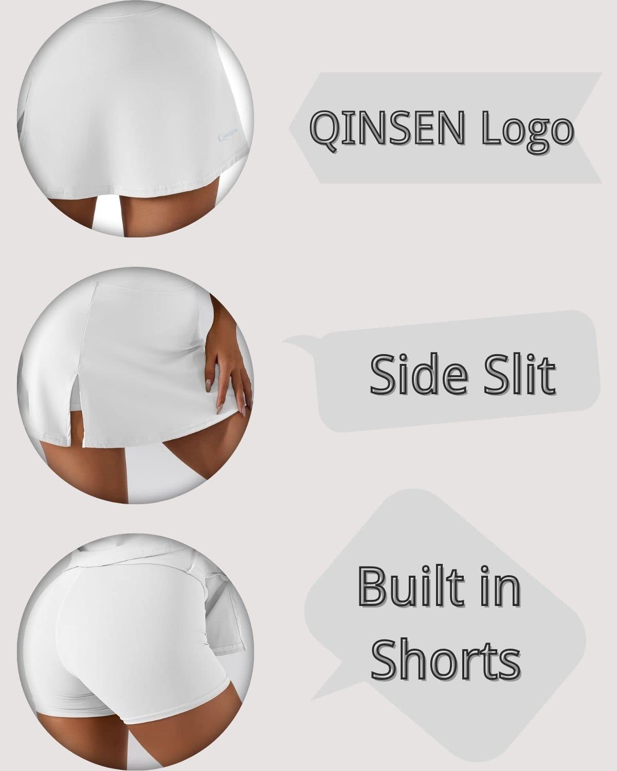QINSEN Womens Slimming Fit Yoga Skorts Soft Stretch Tummy Control Workout Tennis Skirt White S