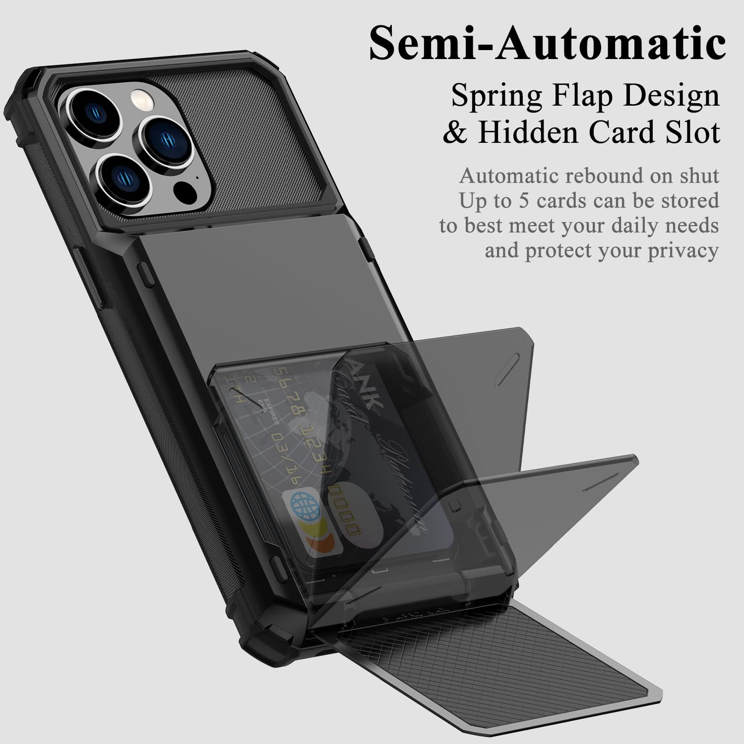 LakiBeibi for iPhone 14 Pro Max Phone Case,Dual Layer Non-Slip iPhone 14 Pro Max Case Wallet with Hidden Card Slot Storage 5 Cards Hard Shell Shockproof Case Flip Case for iPhone 14 Pro Max,Black