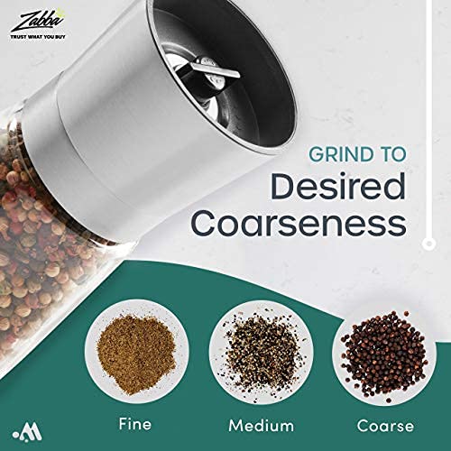 Modetro Salt and Pepper Grinder - Refillable Stainless Steel and Glass Salt & Pepper Mill (1-Pack)