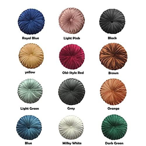 Wine Red Round Throw Pillow Holland Velvet Home Decoration Pleated Round Cushion ,Home Decorative for Home Sofa Chair Bed Car Decor