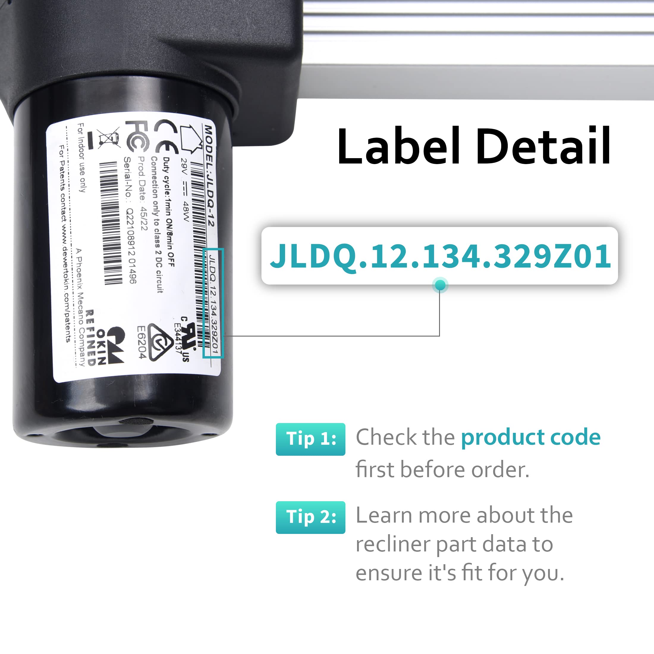 Okin Refined-R Model JLDQ-12 & JLDQ.12.134.329Z01 Power Recliner Motor Lift Chair Actuator Replacement Part for JLDQ.12.134.329D/E/G/J/K/L/P/Q/Z