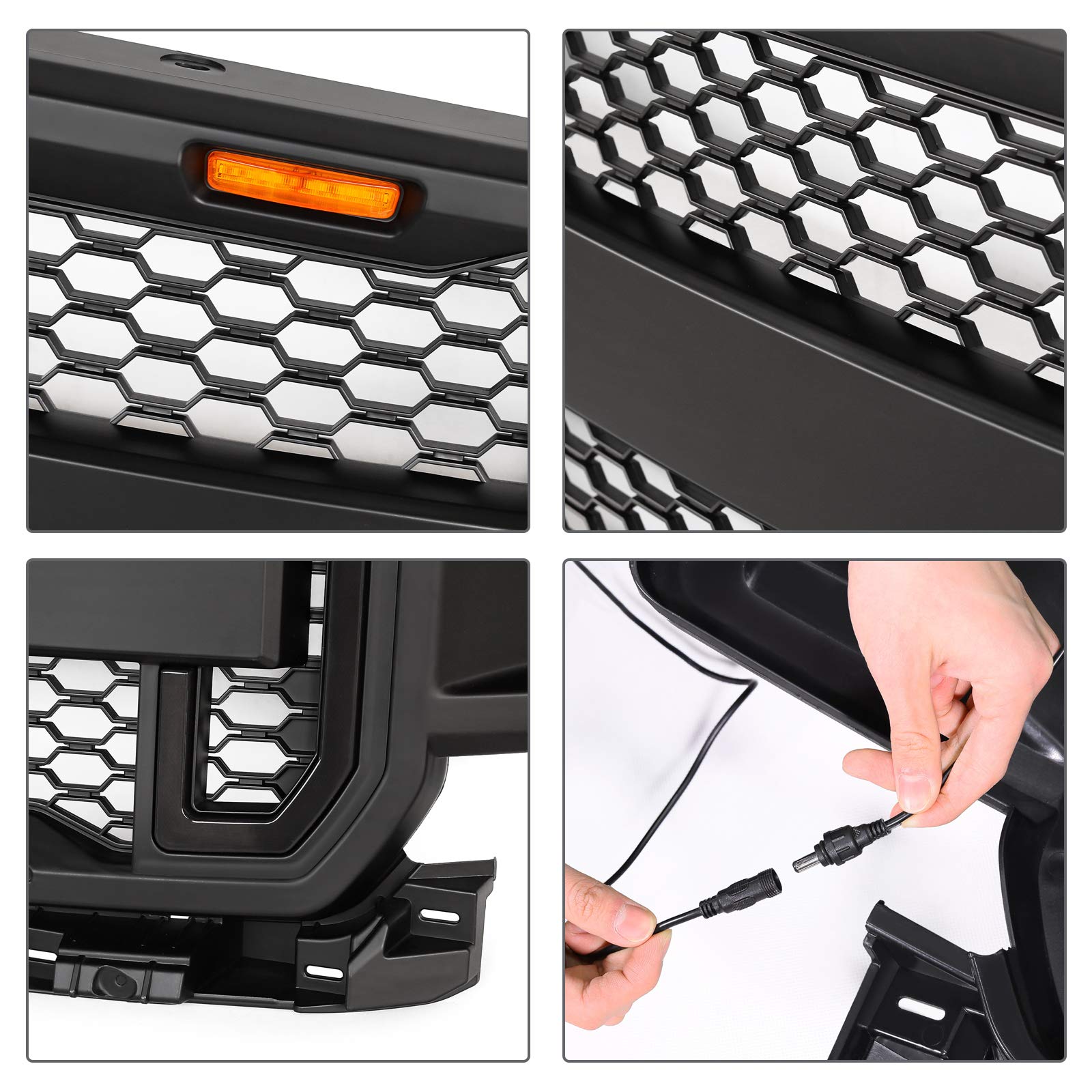 Modifying Raptor Style Grille Mesh Grill, Compatible with Ford F150 F-150 2018 2019 2020, With DRL & Turn Signal Lights - Matte Black