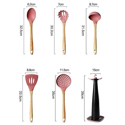 LMMDP Silicone Kitchenware Set Non-Stick Silicone Kitchen Shovel Spoon Set Shovel Spoon High Temperature Spatula with Storage Rack-