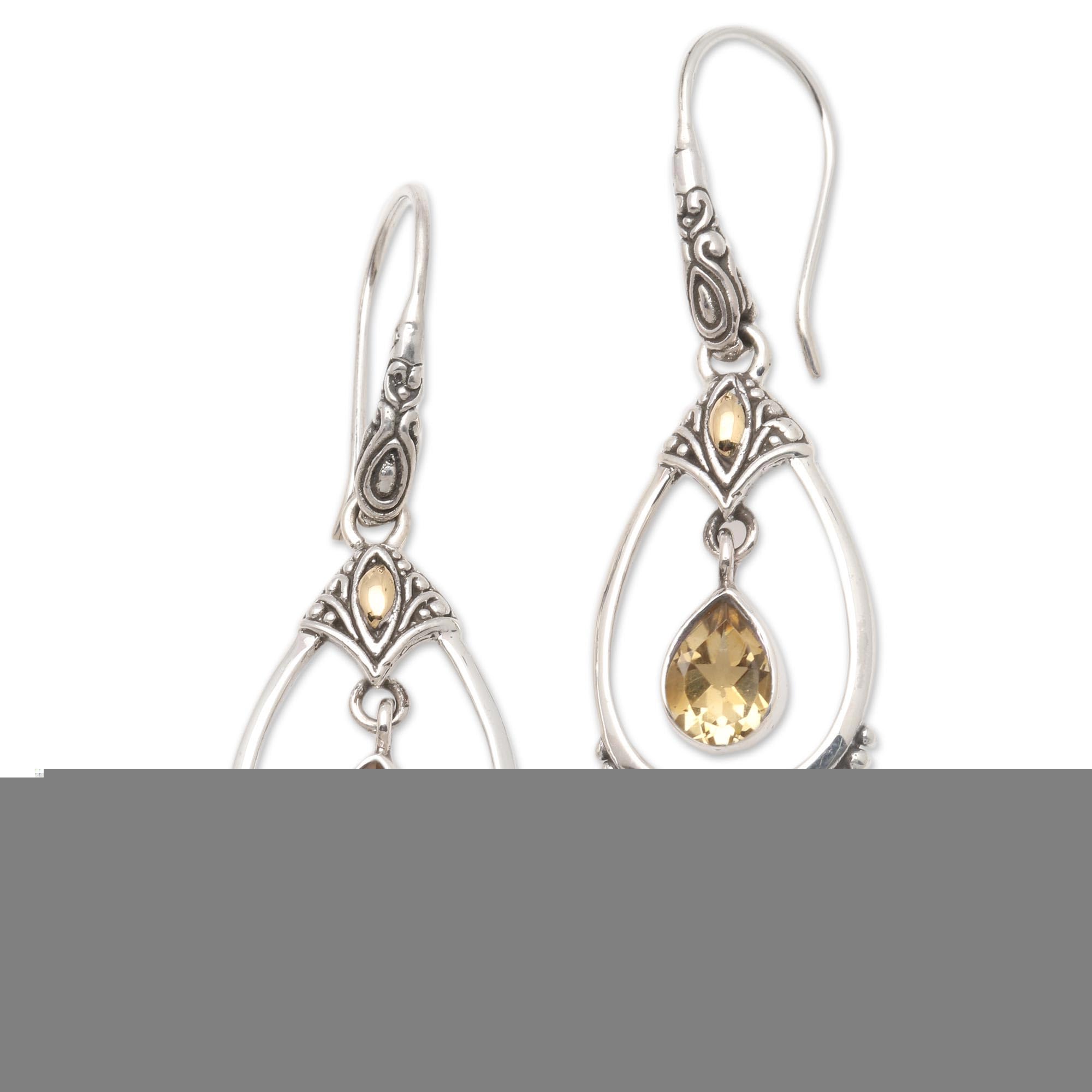 NOVICA Artisan Handmade Goldaccented Citrine Dangle Earrings with 18k Sterling Silver Indonesia Birthstone Gemstone [2 in L x 0.6 in W x 0.1 in D] ' Victoriana'