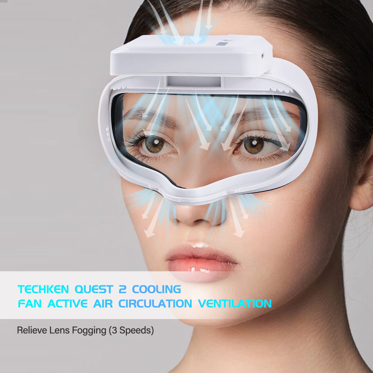 TechKen Cooling Fan Face Cover for Meta/Oculus Quest 2 Accessories with 2 Soft Face Cover, A2 Pro Quest 2 Cooling Fan Active Air Circulation Ventilation to Relieve Lens Fogging (3 Speeds)