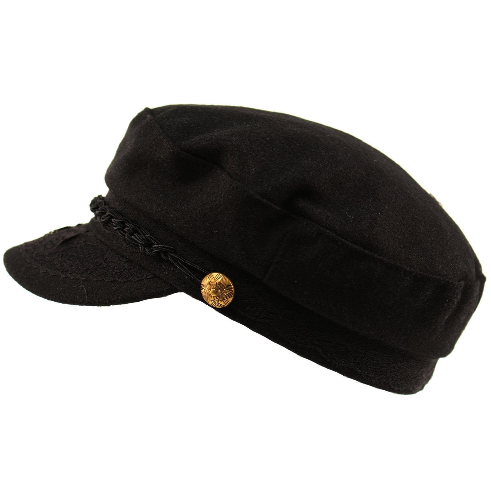 Men's Greek Fisherman Sailor Fiddler Winter Wool Driver Hat Flat Cap S/M Black