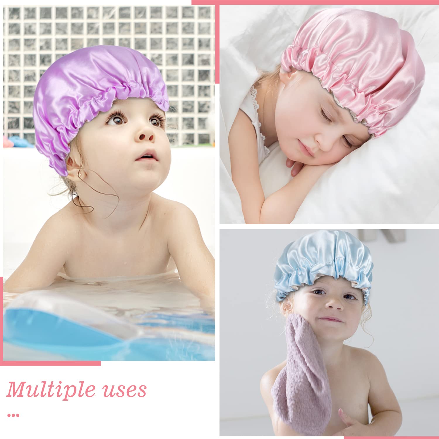 WSICSE 3 Pcs Baby Kids Bonnets, Adjustable Bonnet for Kids Toddler Double Layer Satin Bonnet for Sleeping