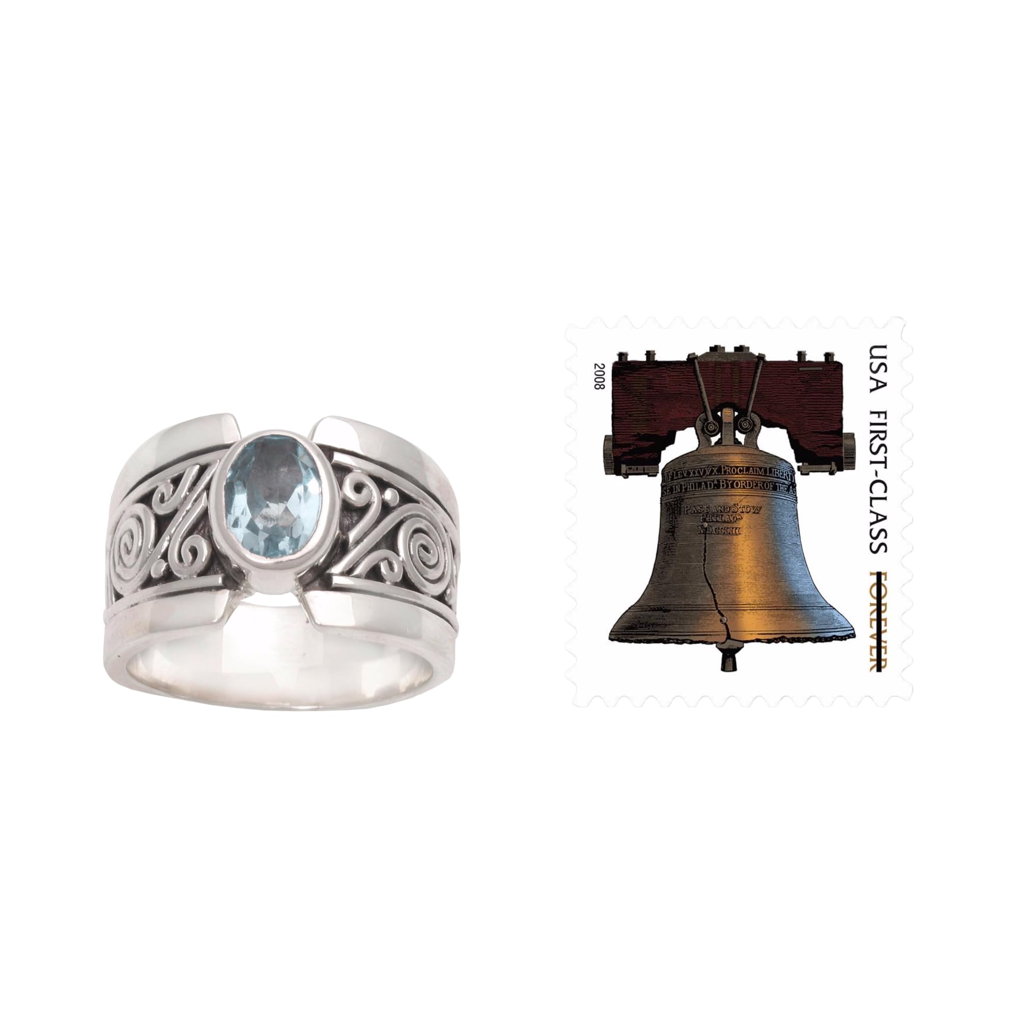 NOVICA Artisan Handmade Blue Topaz Single Stone Ring Artisan Crafted Sterling Silver Wide with Indonesia Serenity Birthstone [crownbezel 0.4 in L x 0.3 in W x 0.2 in H Band Width 7 mm W] ' Blue