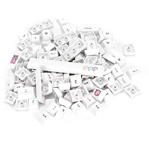 Yoidesu 118 Keys PBT Keycaps, Oil Resistant XDA Cartoon Keycap for General Mechanical Keyboard Gaming Keyboard Keycap with Shaft Puller(White)
