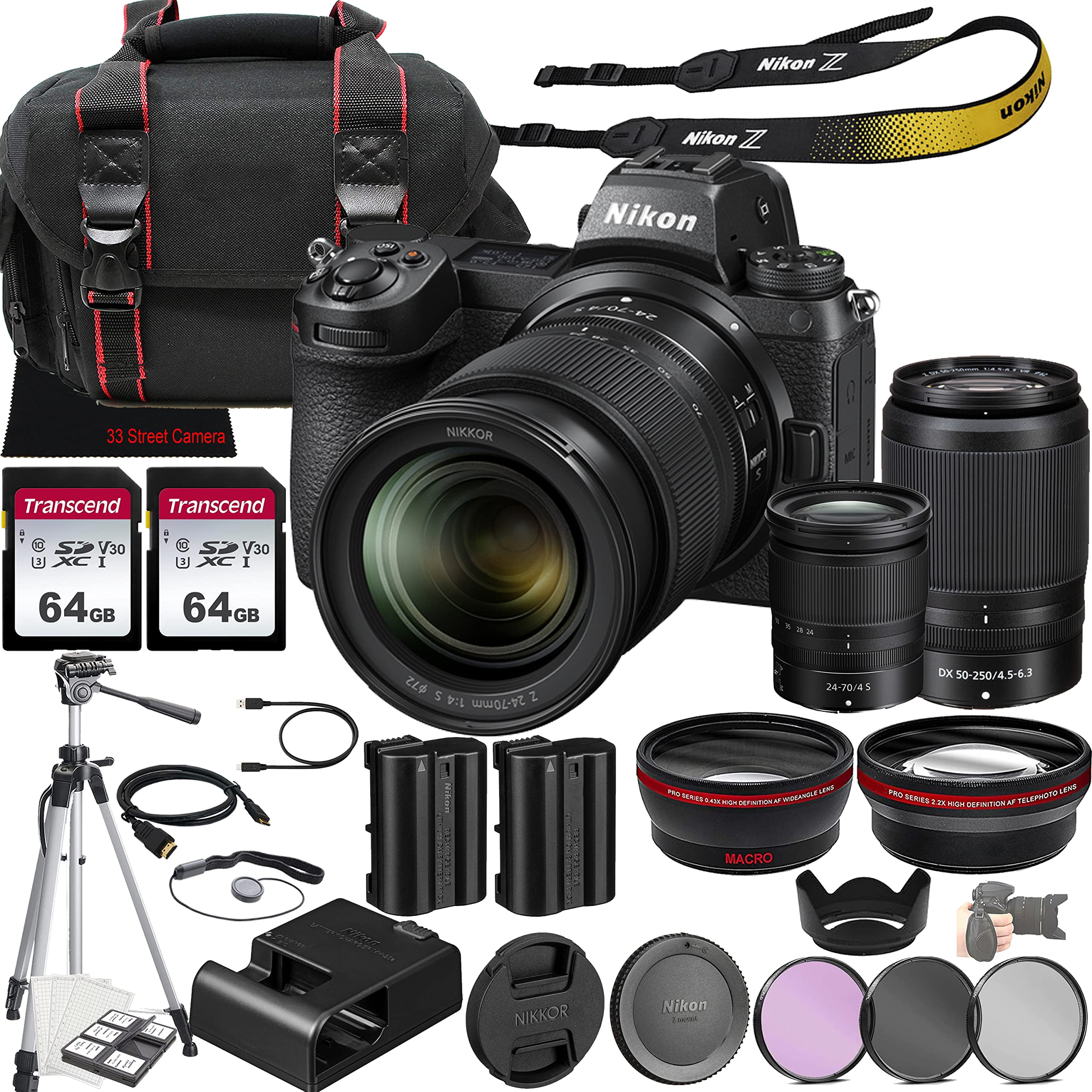 Nikon Z6 II Mirrorless Camera w/NIKKOR Z 24-70mm f/4 S Lens + NIKKOR Z DX 50-250mm f/4.5-6.3 VR Lens + 128GB Memory + Case + Tripod + 3 Piece Filter Kit + More (35pc Bundle)