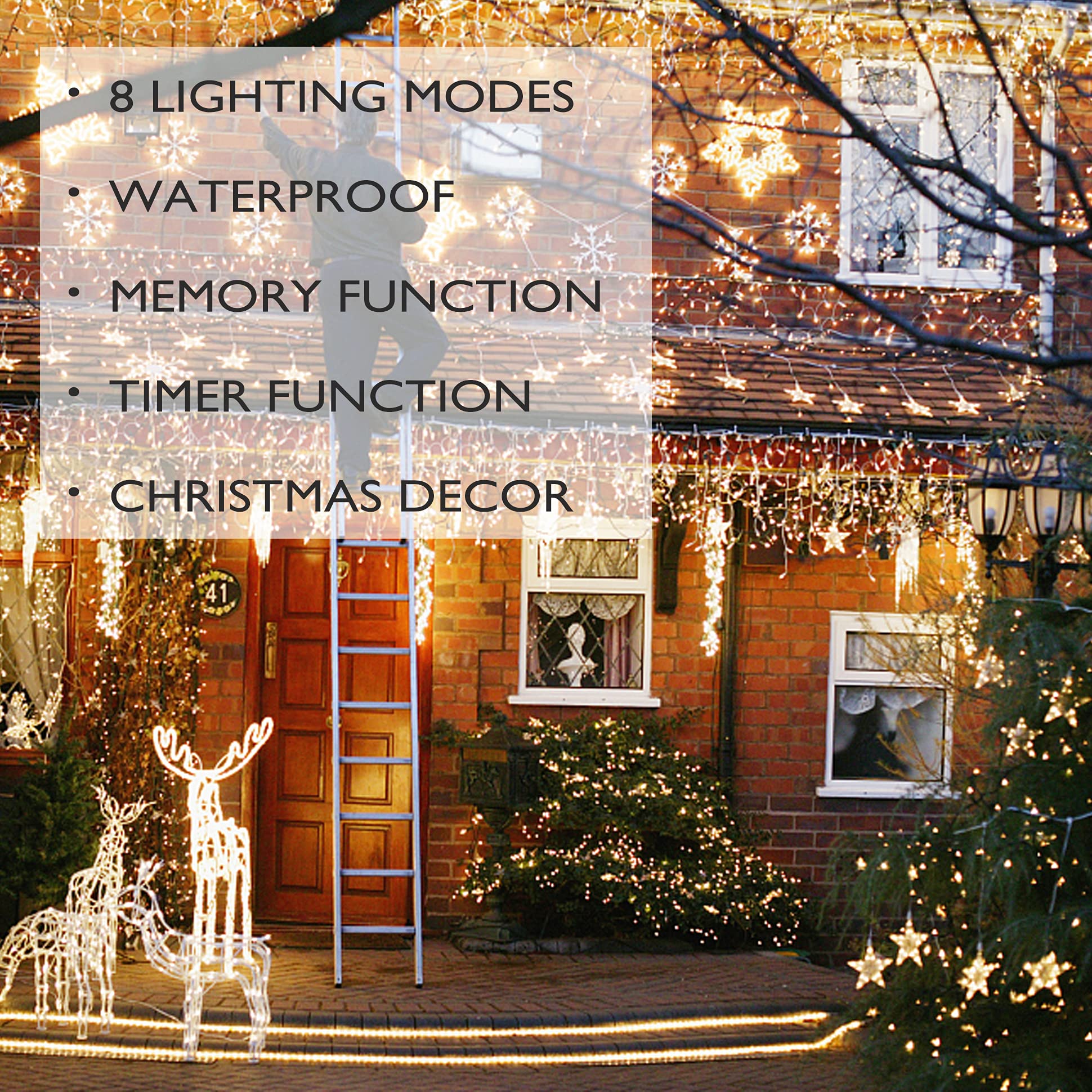 Lomotech Christmas Icicle Lights, 400 LED 80 Drops 39.4Ft 8 Modes Waterproof Christmas Lights Connectable with Timer for Holiday, Wedding Party, Eaves, Christmas Decorations (Blue)