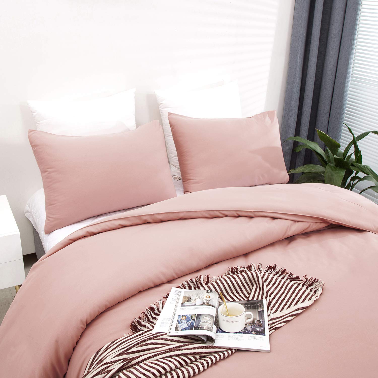Luxlovery Pink Comforter Set Queen Blush Pink Comforter Sets Full Women Dusty Rose Mauve Qulits Comfy Soft Light Pink Comforter Blanket Breathable Comforter Set with 2 Pillowcases