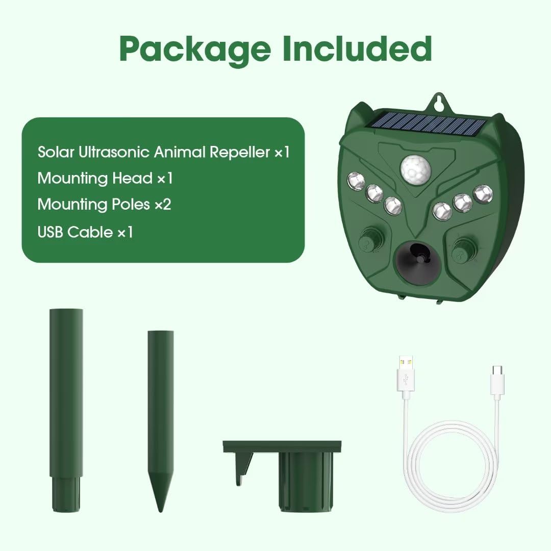 Okutani Solar Animal Repeller Outdoor 5 Modes Ultrasonic Animal Repeller with Motion Sensor and Flashing Light