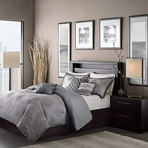 Madison Park Quinn 6 Piece Duvet Cover Set, Grey, Full/Queen, (90"x90") (MP12-1771)