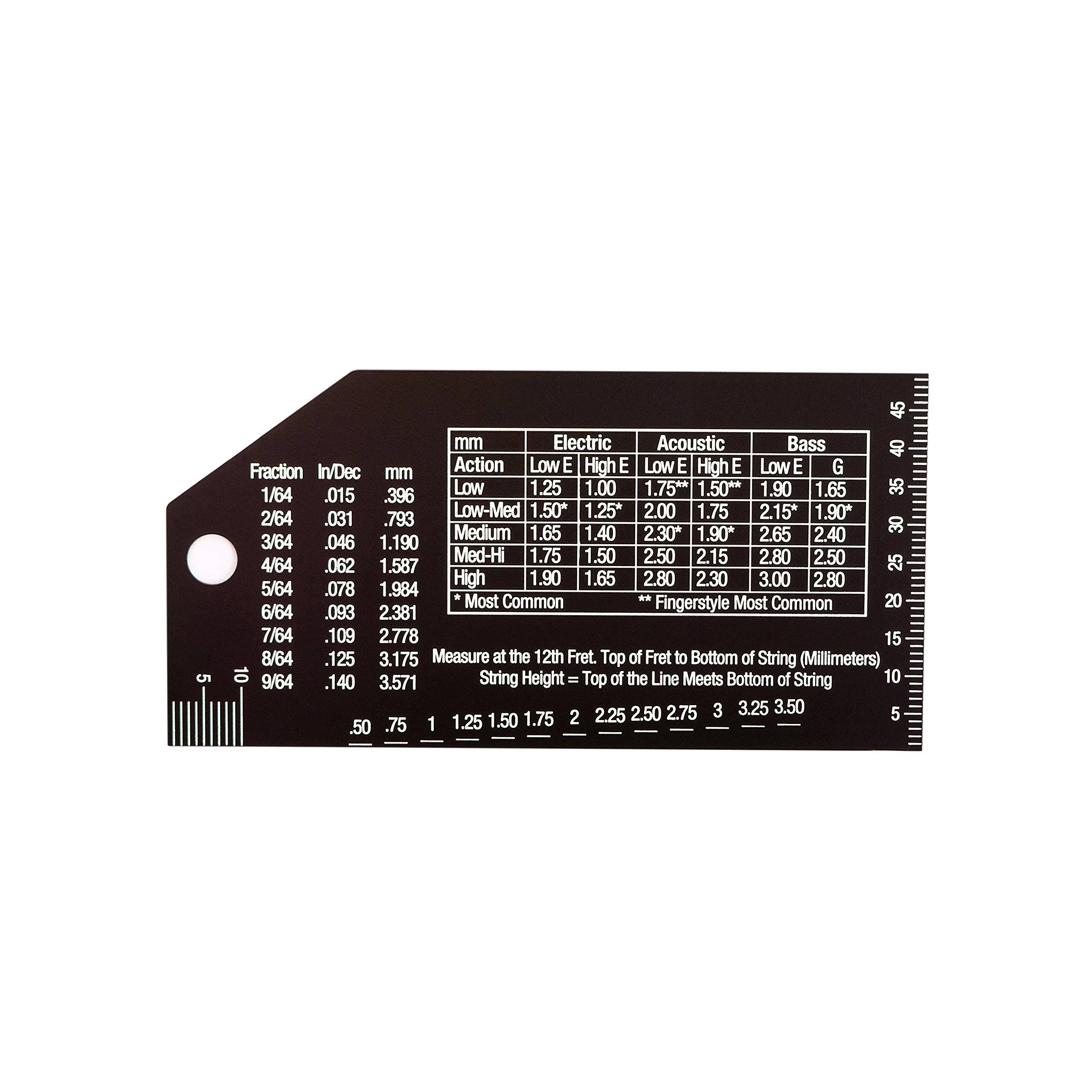 MusicNomad Precision String Action Gauge Ruler for String Height- Metric, SAE, 64ths (MN602)