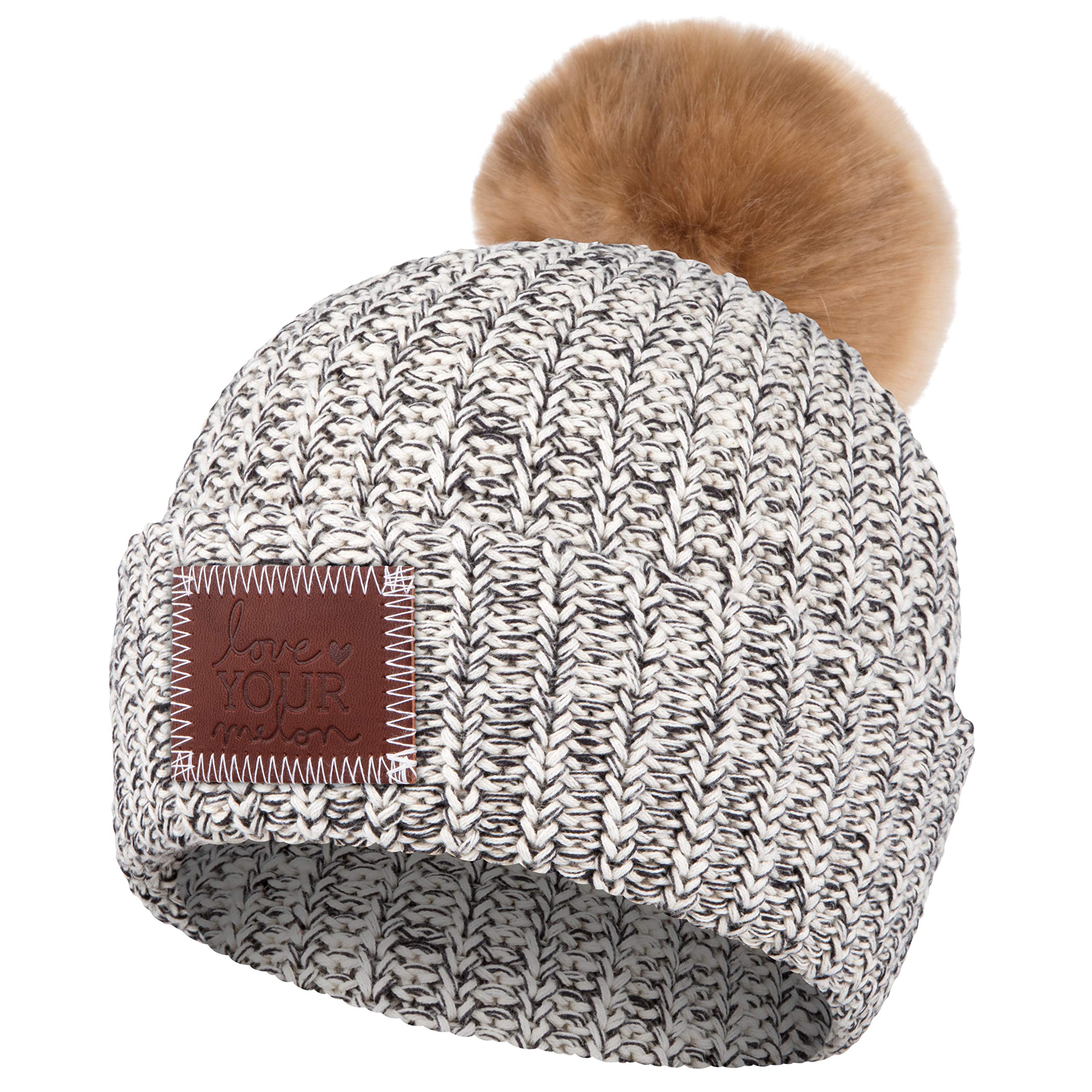 Love Your Melon Beanie Unisex Black Speckled Natural Pom Winter Beanies 100% Cotton Made