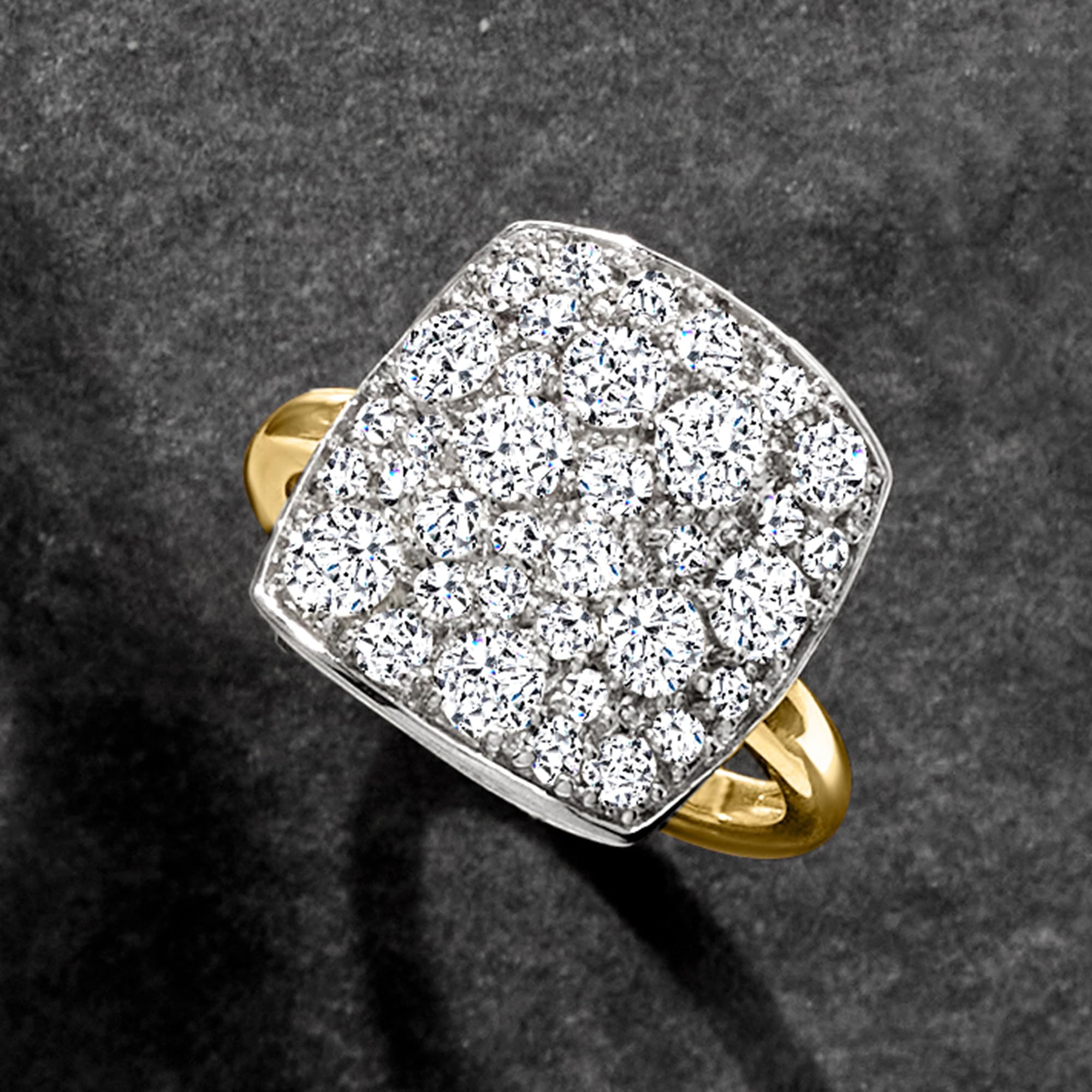 Ross-Simons 2.00 ct. t.w. Diamond Mosaic Cluster Ring in Sterling Silver and 14kt Yellow Gold. Size 6
