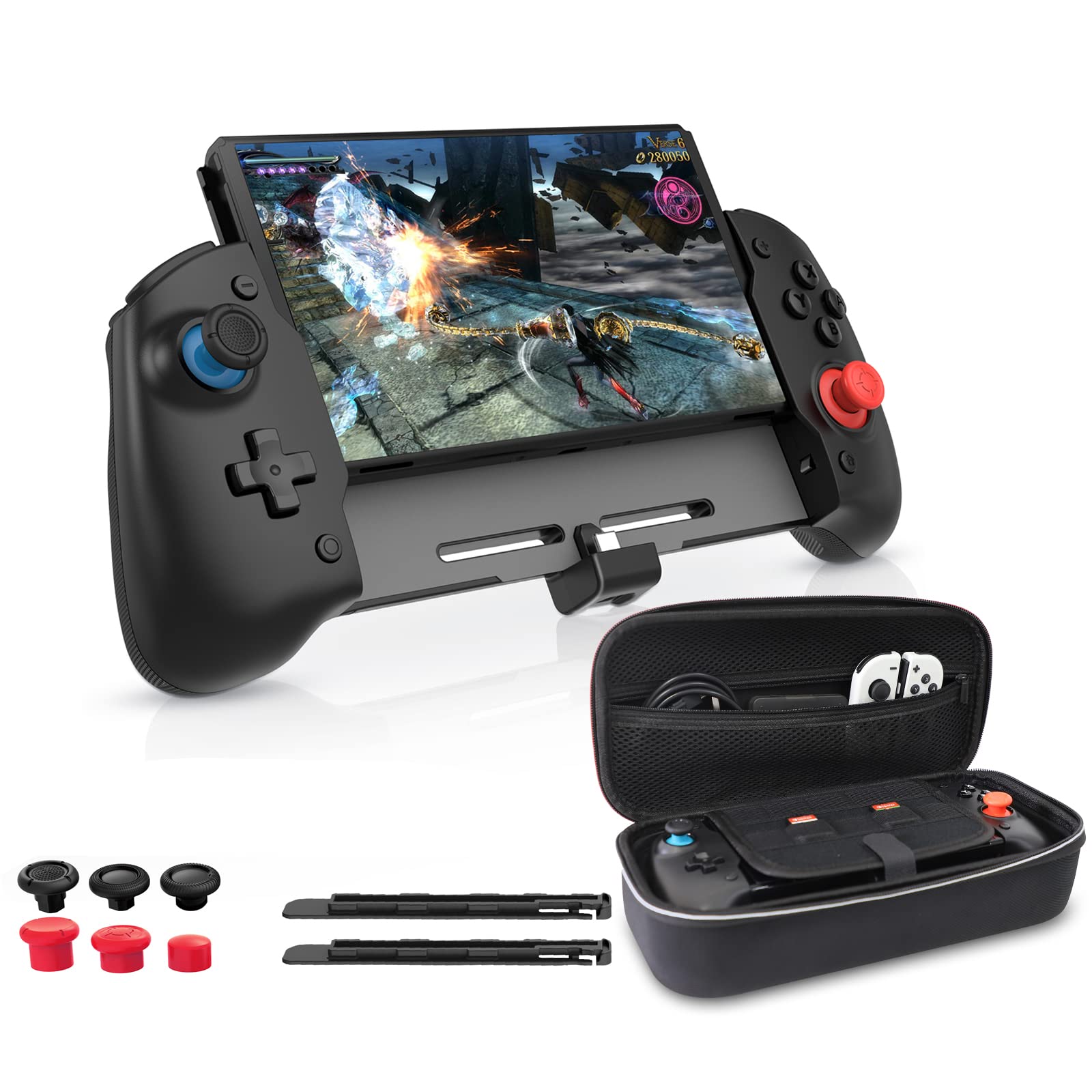 NexiGo Switch Accessories Holiday Bundle, Enhanced Switch/Switch OLED Controller (Black) for Handheld Mode, 6-Axis Gyro, Mapping, Vibration, Game Storage Case with 10 Game Card Holders