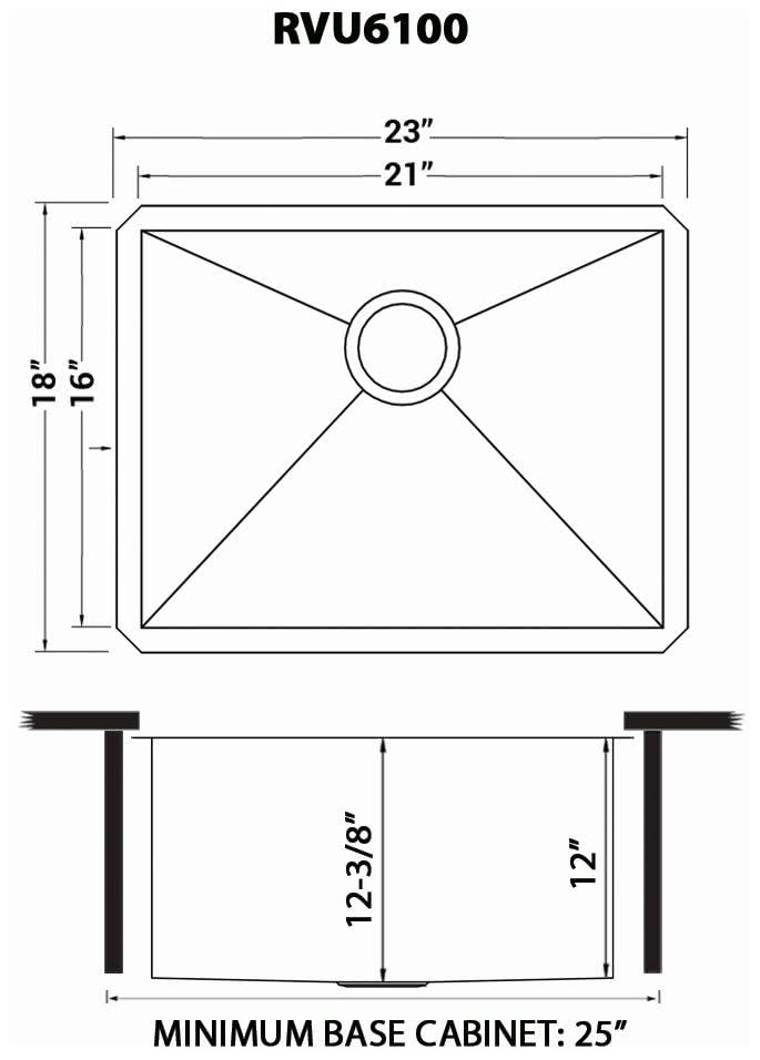 Ruvati 23" x 18" x 12" Deep Laundry Utility Sink Undermount 16 Gauge Stainless Steel - RVU6100