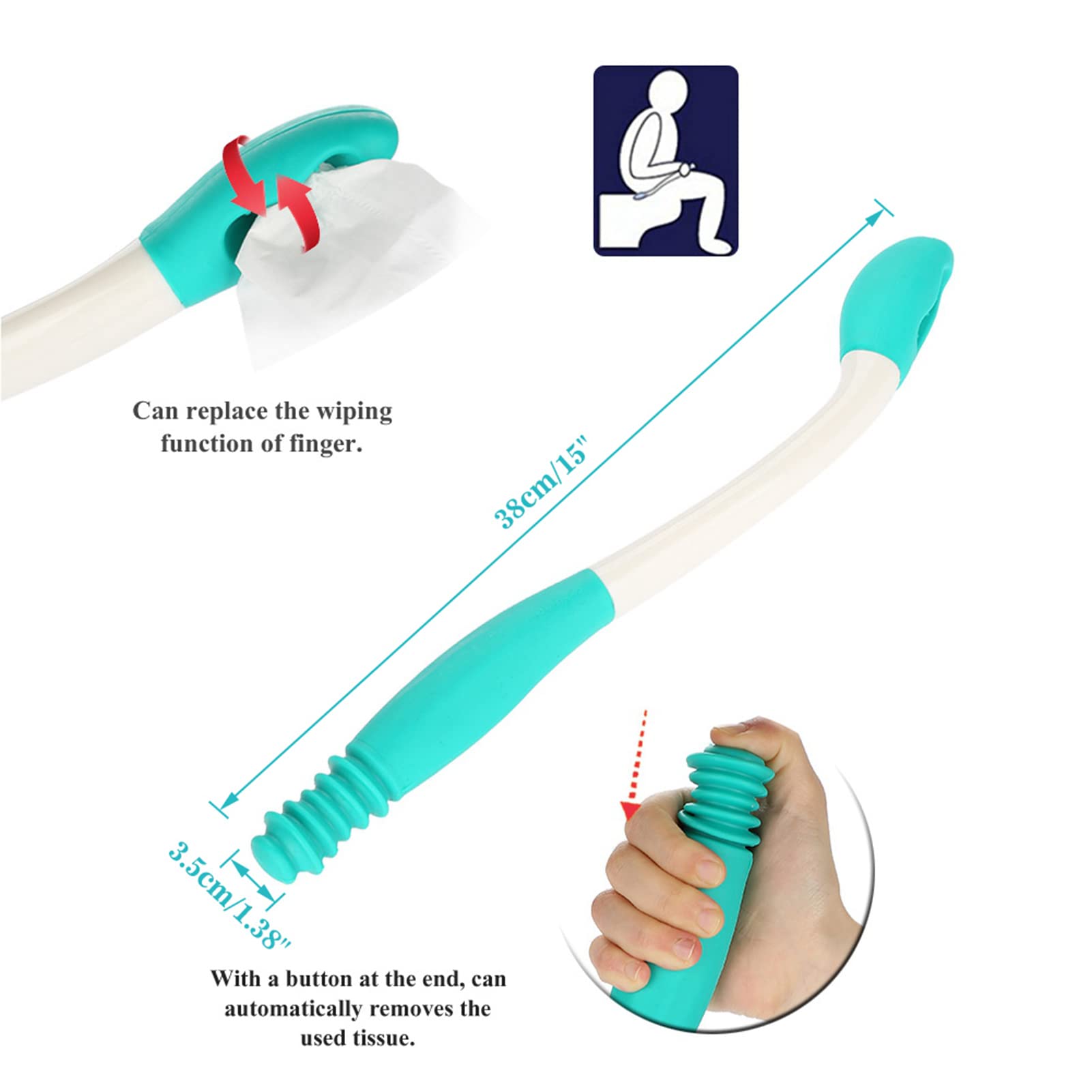 Toilet Aids Tools For Wiping, Long Reach Comfort Wipe, Long Handle Reach Comfort Bottom Wiper Holder Butt Wipes Tissue Grip Self Wipe Aid Helper For Limited Mobility Disabled Arthritis Shoulder