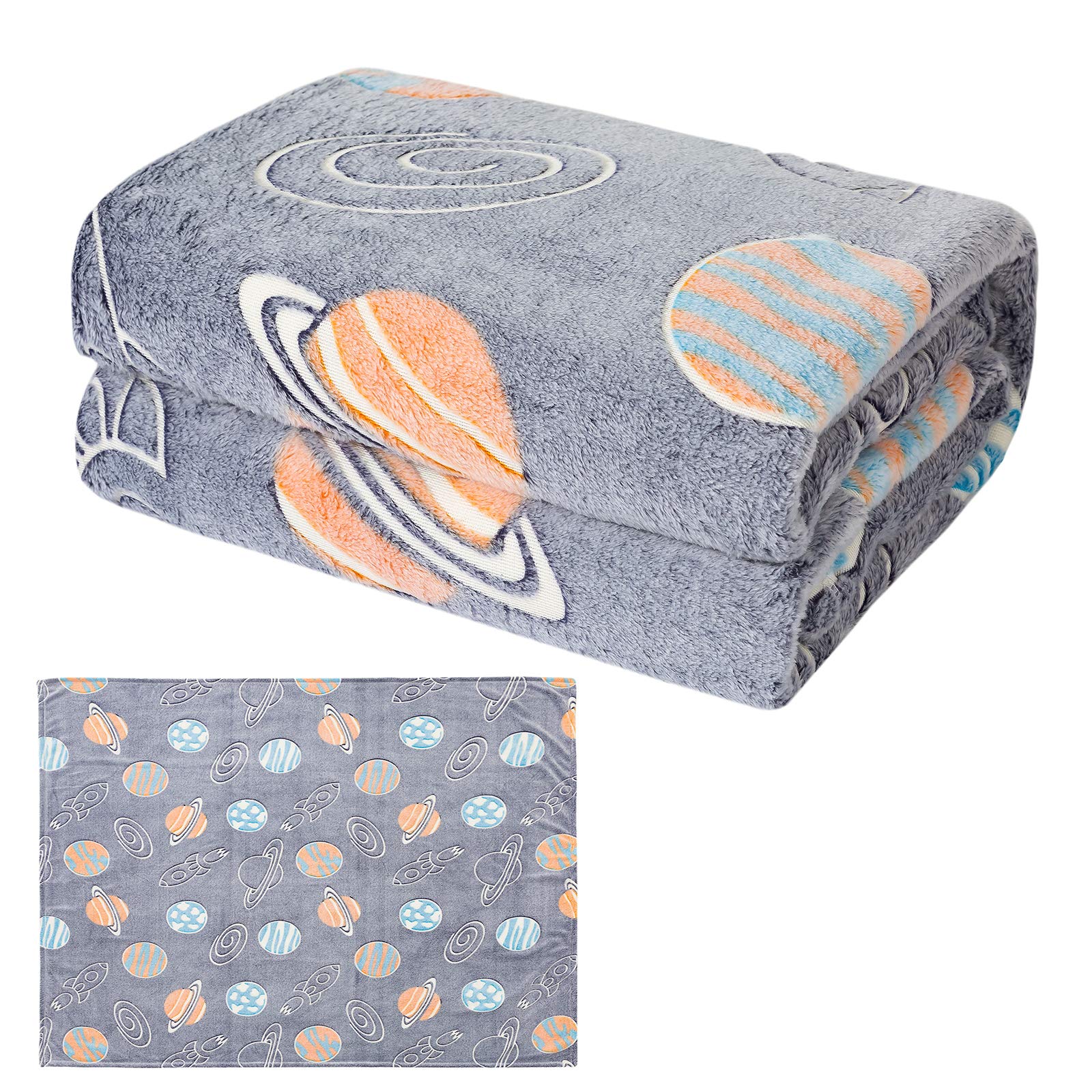 MeMoreCool Space Planet Glow in The Dark Throw Blanket - Soft Flannel Blanket for Kids and Adults, Decorative Luminous Throw for Bed Sofa Couch Car, Birthday, 50x60 Inches