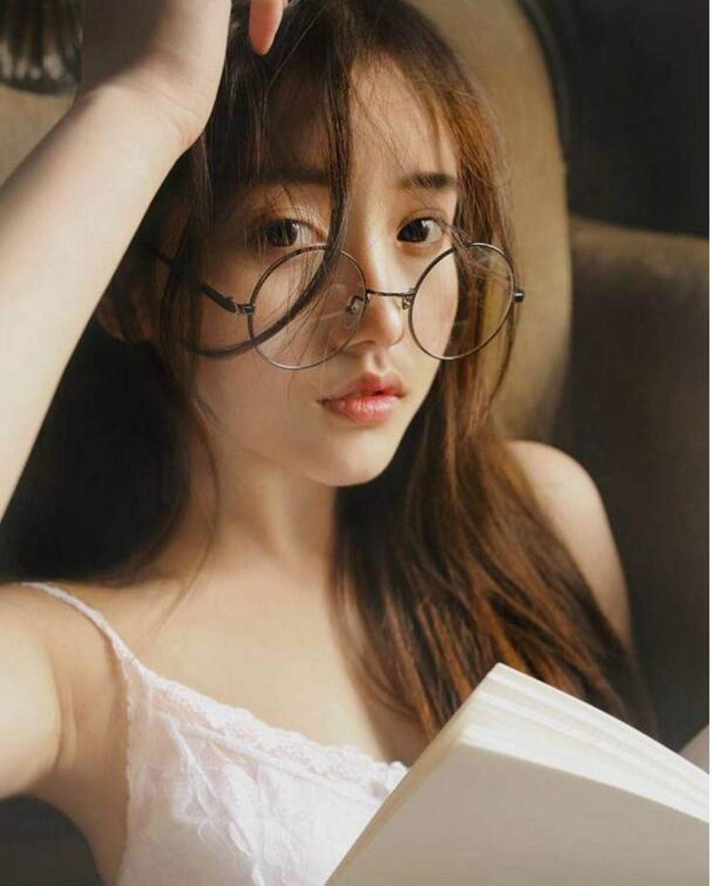 LOVEF Large Oversized Metal Frame Clear Lens Round Circle Vintage Eye Glasses 5.4 * 2inch (Black)