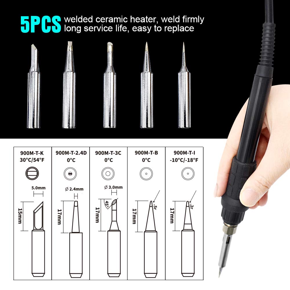TOAUTO DS90 Soldering Station-°F & °C Dual Digital Display Soldering Iron Station Kit,90W Soldering Iron,302℉- 842℉ Temperature, Anti-Static & Grounding Wire, Auto Standby & Sleep,5 Solder Tips, Blue