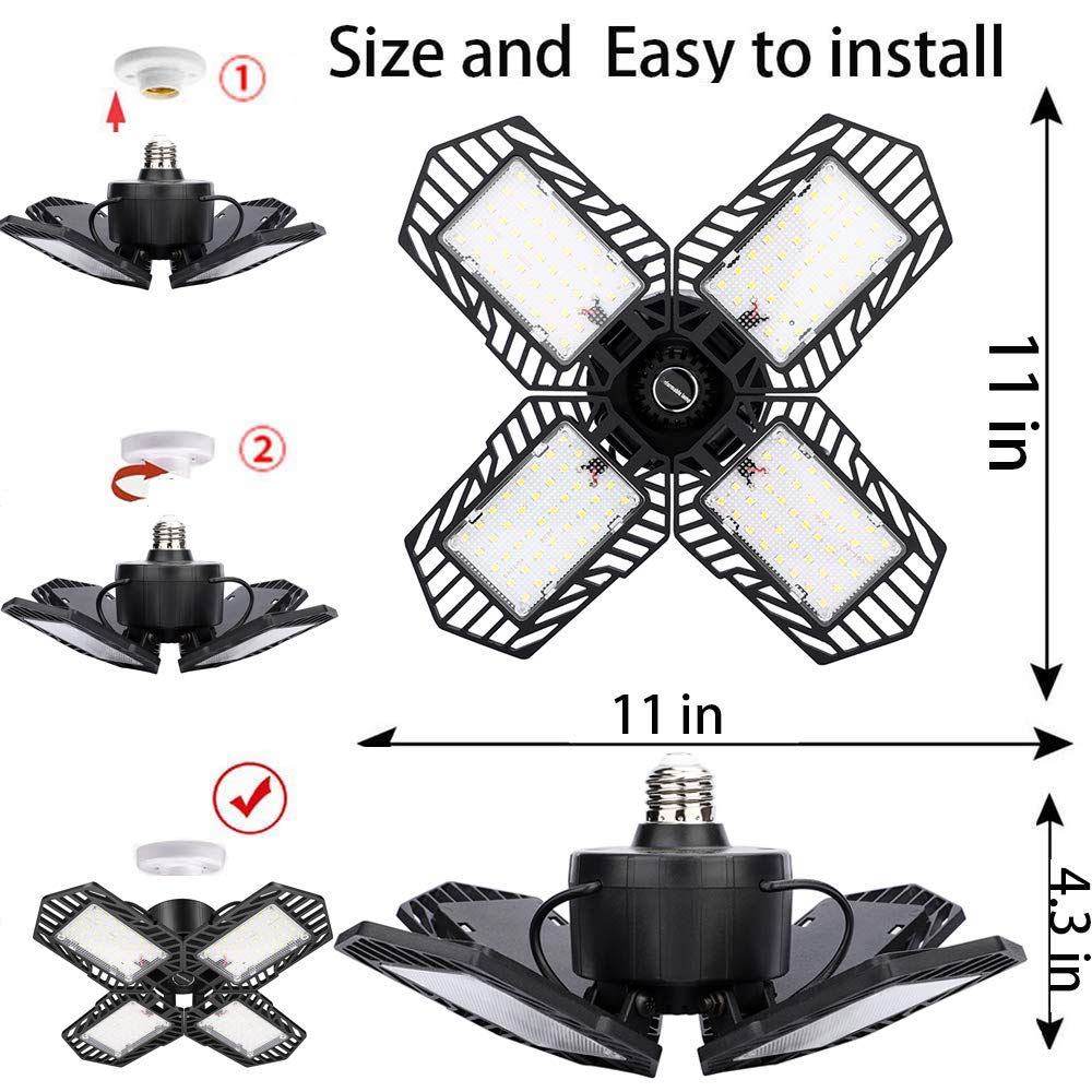 LVYOUIF 100W LED Garage Lights DEFORMABLE New Four Leaf Lighting LED Garage Ceiling Lights Super Bright 10000LM, 6000K, CRI80, E26/E27 Utility LED Light Best for Garage, Workshop, Basement, BARN