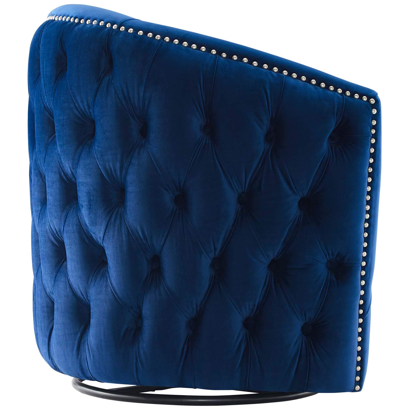 Modway Rogue Performance Velvet Barrel Back Accent Lounge Swivel Chair in Navy