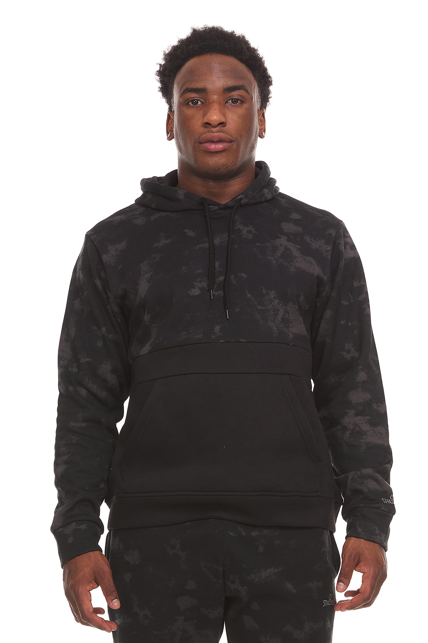 Spalding Men's Tie Dye Fleece Hoody with Kangaroo Pocket, Mens Pullover Hoodie Sweatshirt - Black, Medium