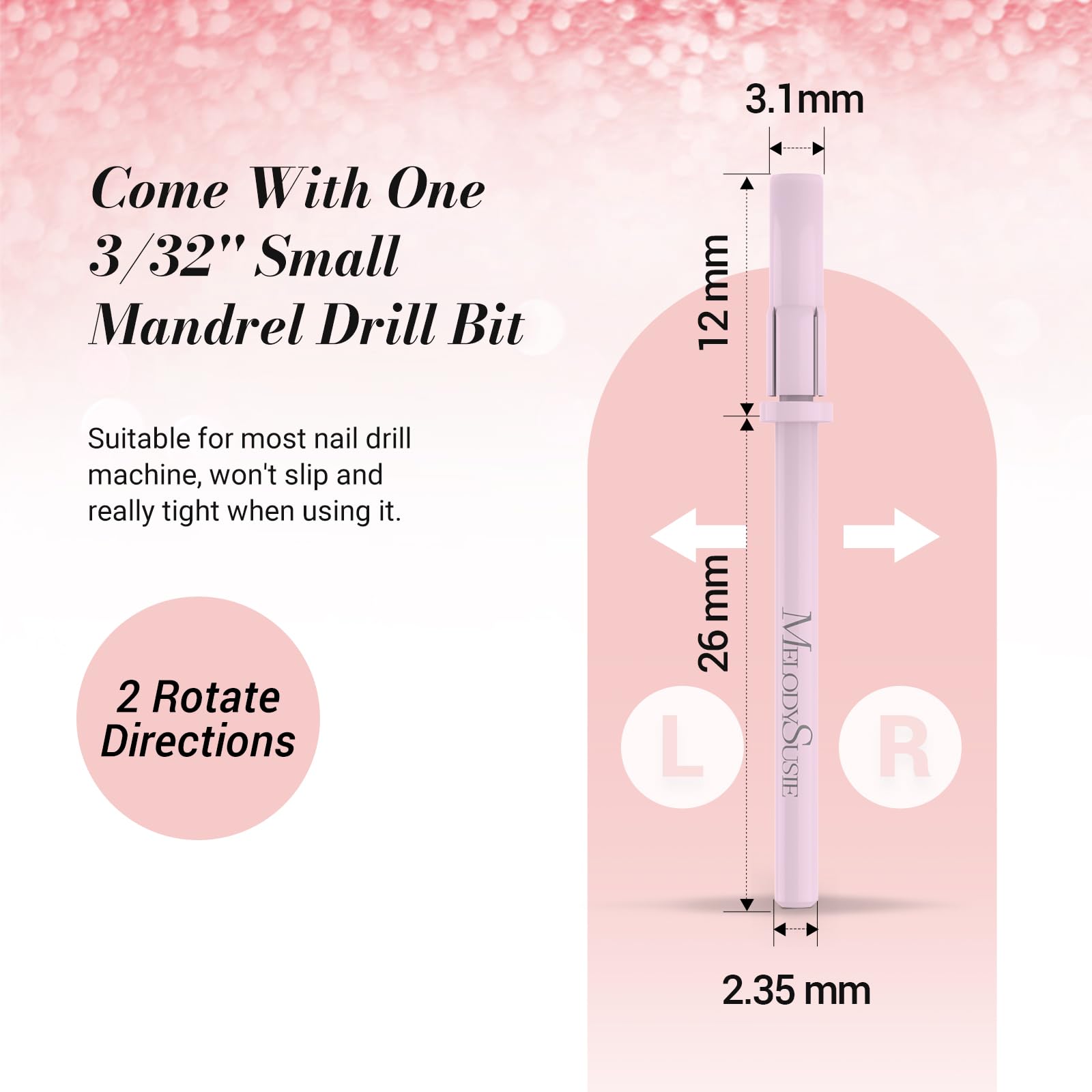 MelodySusie 50 Pcs Nail Drill Bits Small Sanding Bands with 3.1mm Mandrel Bit, 180 Fine Grit Nail File for Acrylic Nails Gel Manicures and Pedicure, Pink