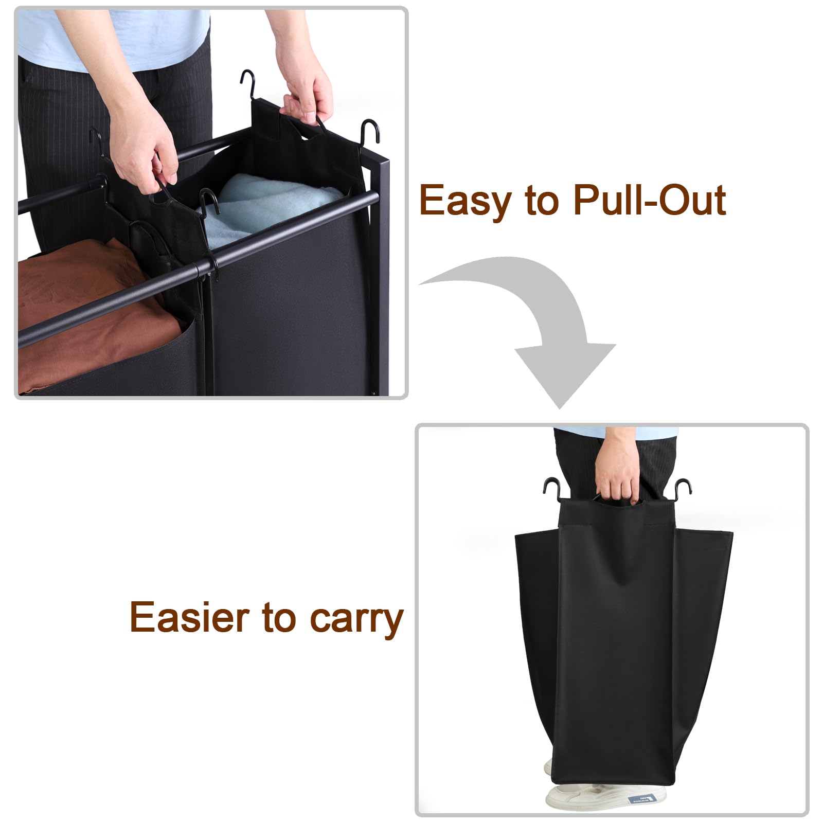 LOAKEKEL Laundry Sorter 3 Section, Laundry Hamper with 3 Removable Bag, Clothes Hamper with Shelf for Bathroom, Laundry Basket with Shelf, Laundry Room Organization HLS030BR