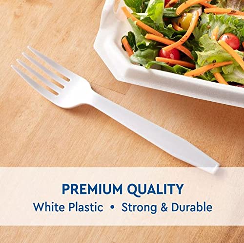 Member''s Mark Heavyweight White Plastic disposable (Spoons , Forks ,Knives) Great for home, office and picnics (Forks)